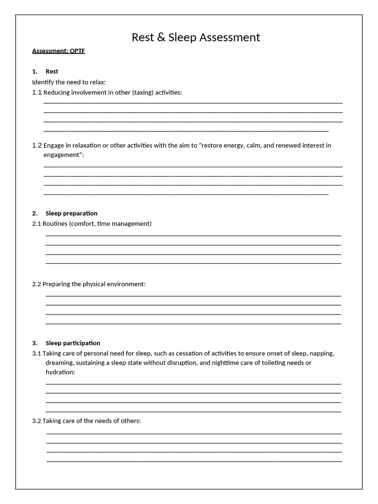 Rest & Sleep Assessment ADAPTED | PDF | Sleep | Psychological Concepts