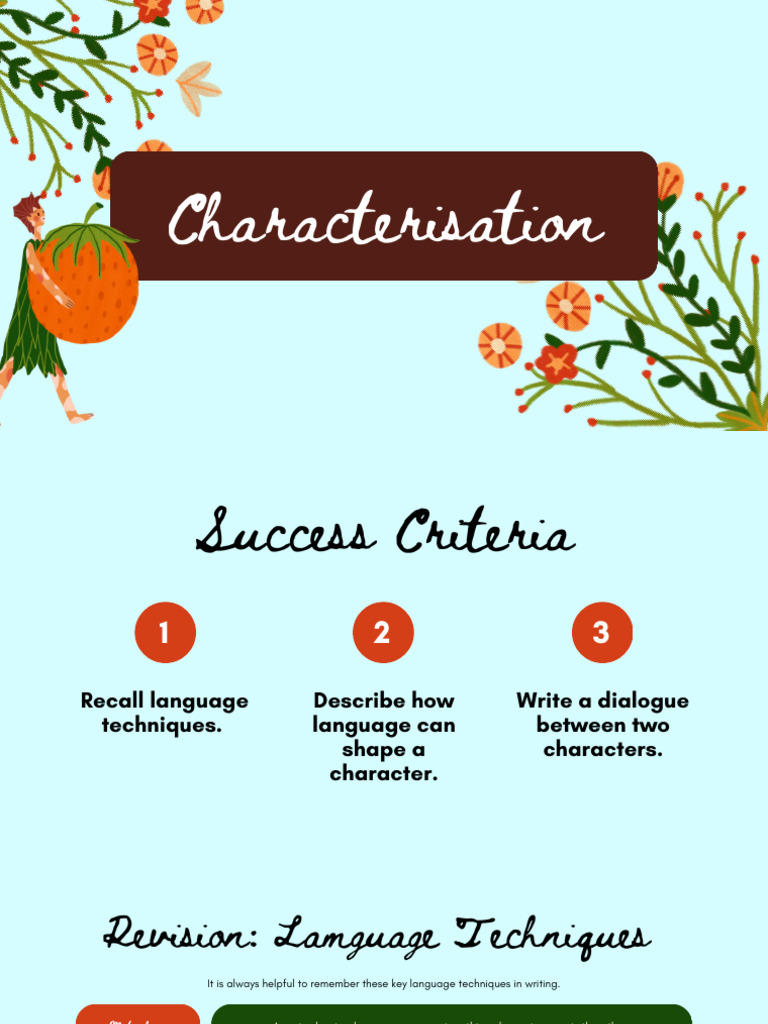 Characterisation English Presentation Colourful Illustrative Style | PDF