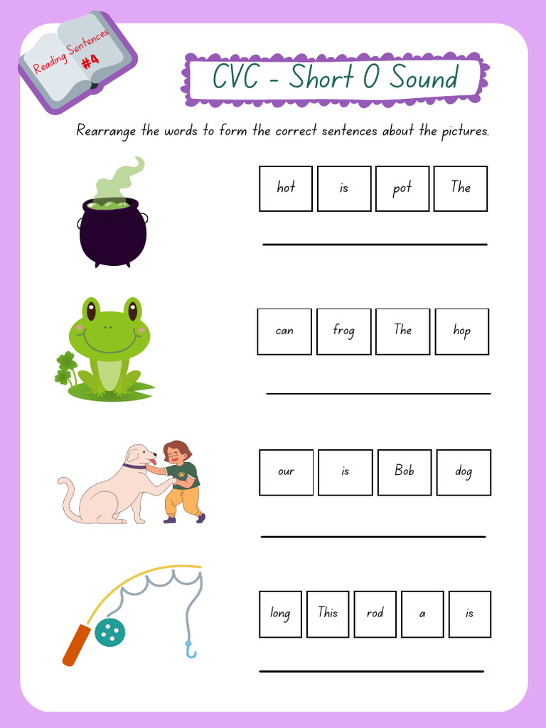 Easy Reading and Writing Sentences With Short o Sound Worksheet | PDF