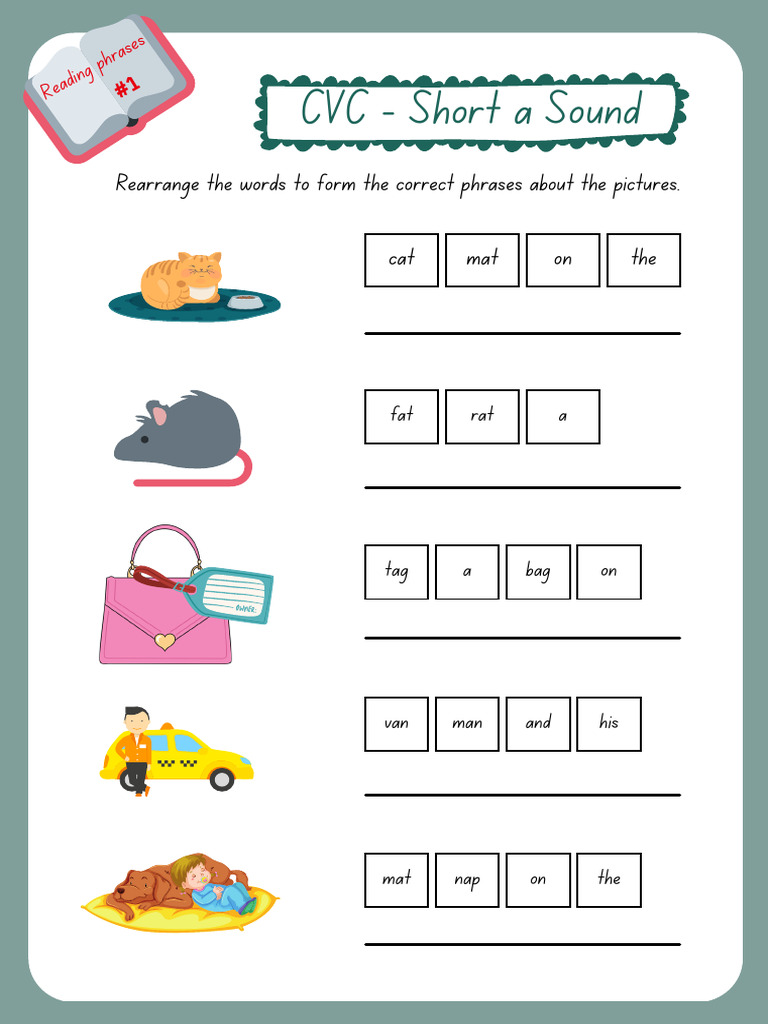 Illustrative Reading and Writing Phrases With Short A Sound Worksheet | PDF