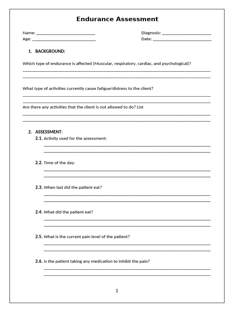 Endurance Assessment Form ADAPTED | PDF | Medical Specialties ...