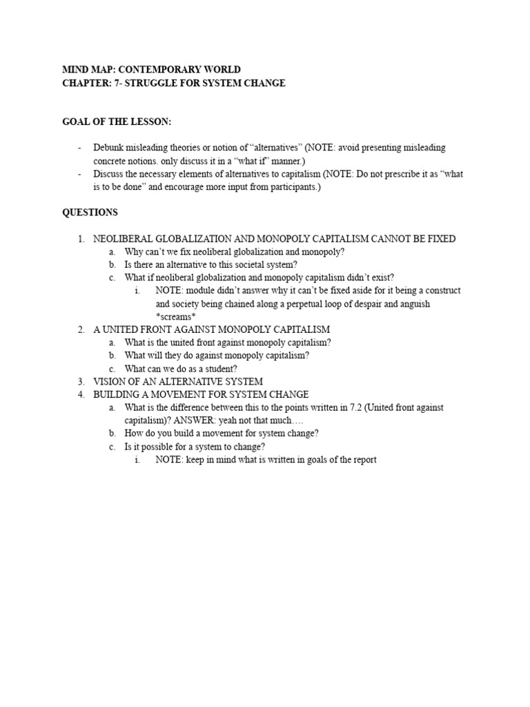 Mind Map - Contemporary World - The Struggle For Change | PDF ...