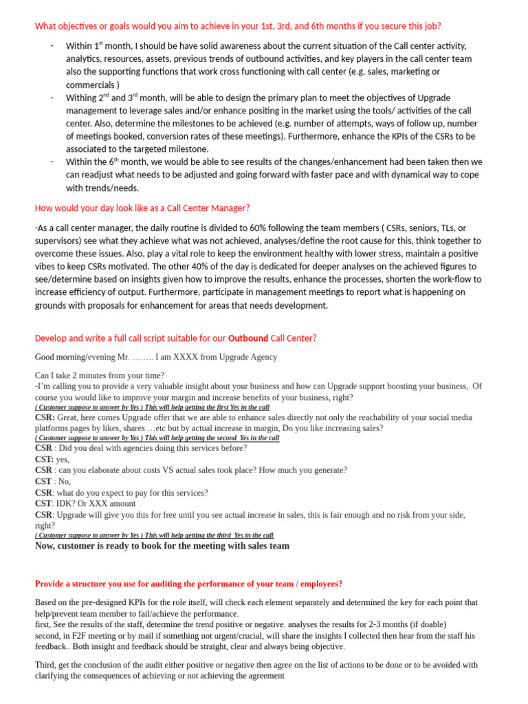 Upgrade Task-Call Center Manager | PDF | Corporate Social ...