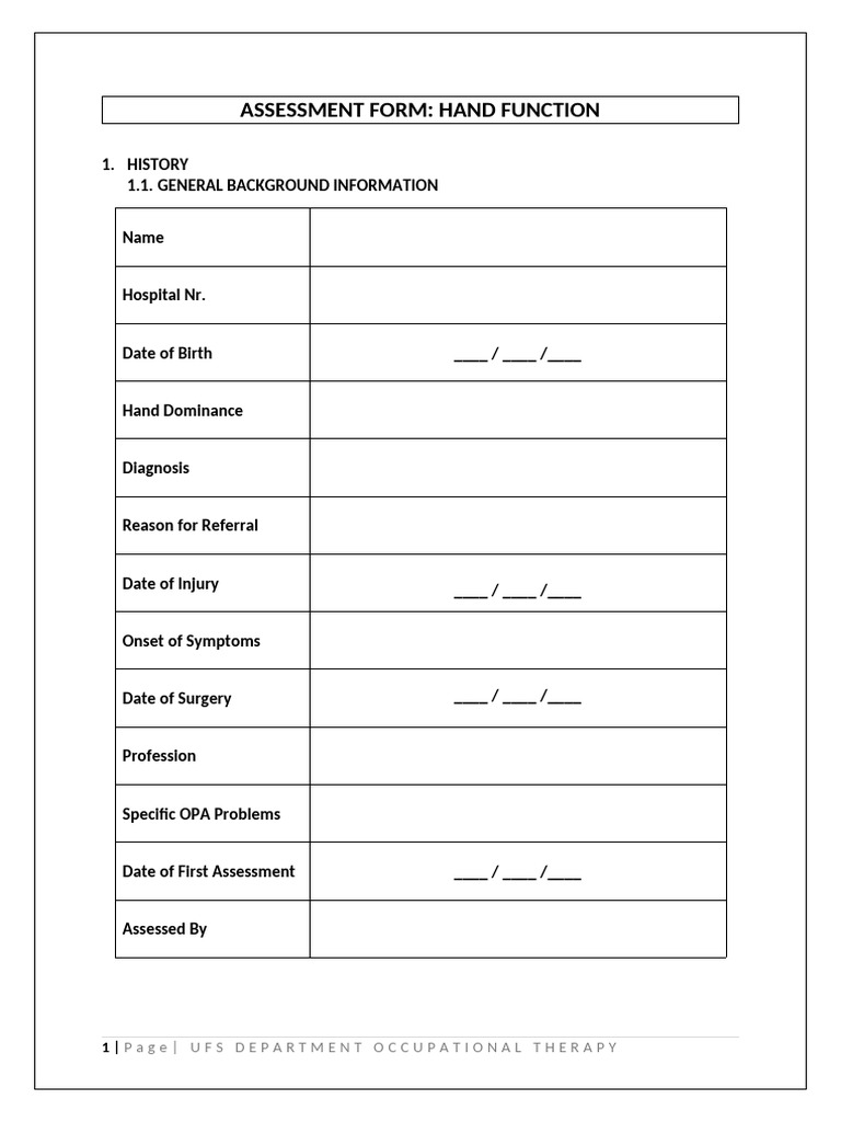 Hand Function Assessment Form | PDF | Hand | Finger