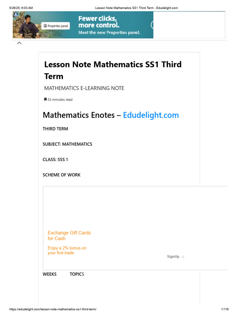 SS1 Mathematics Third Term Notes | PDF | Area | Triangle