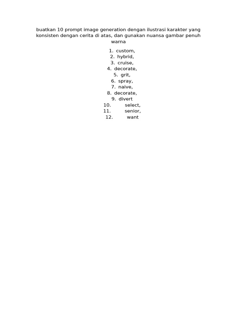 Buatkan 10 Prompt Image Generation Dengan Ilustrasi Karakter Yang ...