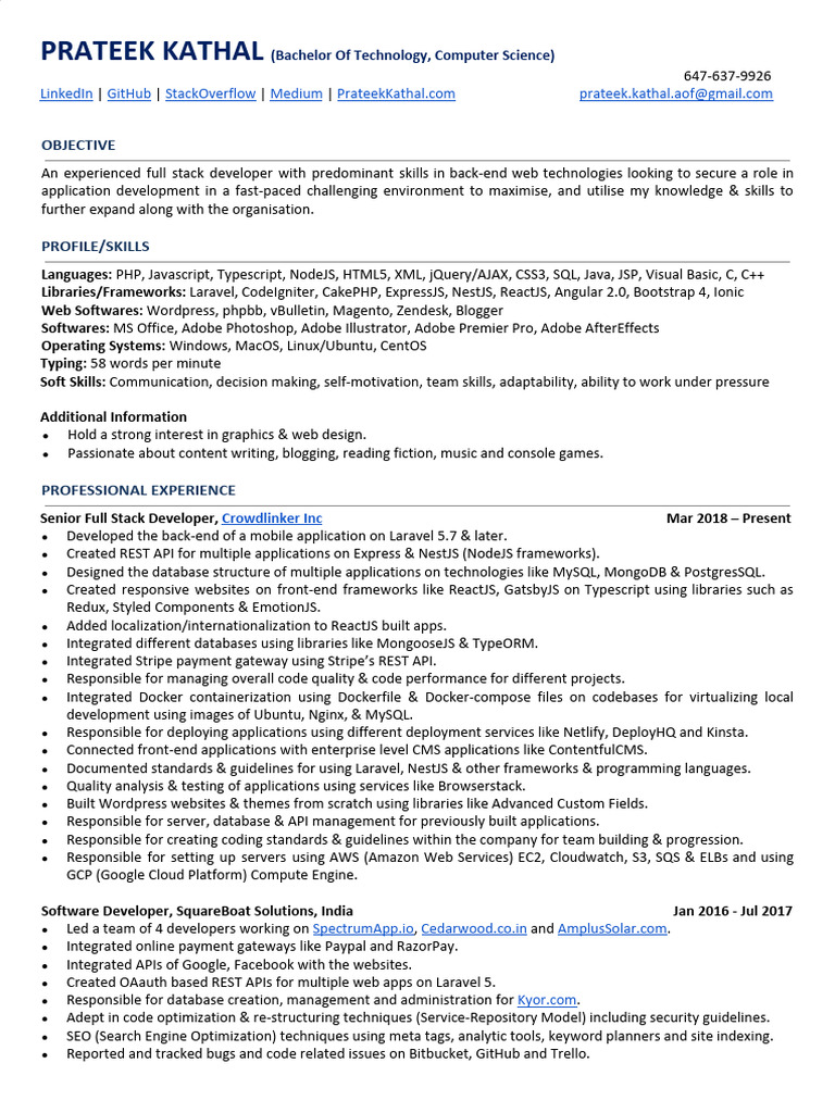 Prateek Resume 2020 03 20 | PDF | Amazon Web Services | Word Press