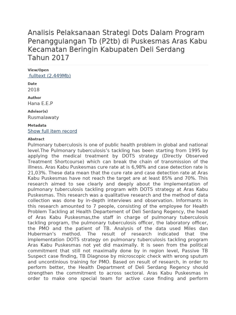 Strategi DOTS Penanggulangan TB di Puskesmas | PDF