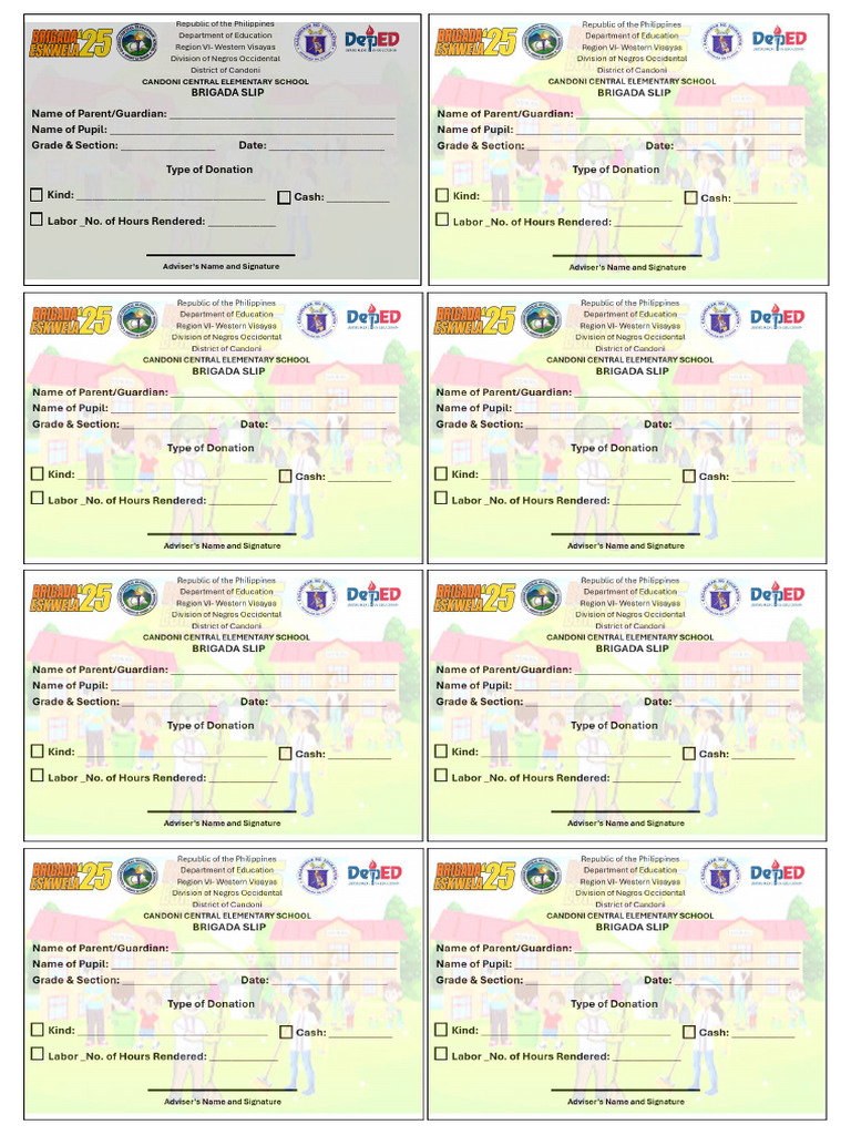 Brigada Eskwela Slip 2025 | PDF