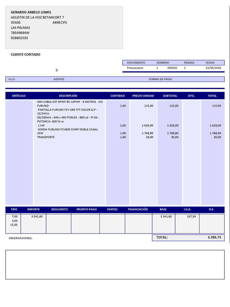 Presupuesto 1-000020 | PDF