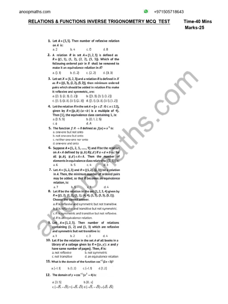 Inverse Trigonometry Test Question | PDF