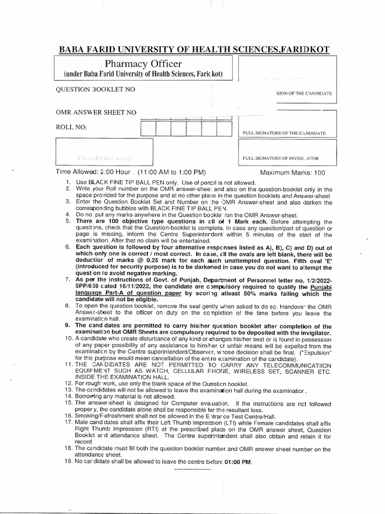 Pharmacy Officer Recruitment Test Results | PDF