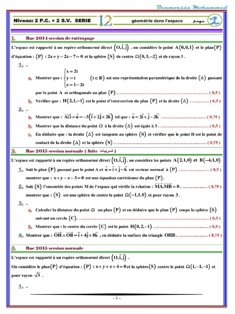 Géométrie Dans L'espace Nationaux Prof Fati 2 | PDF