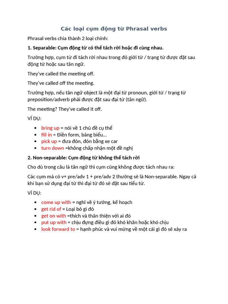 Các Lo I C M Đ NG T Phrasal Verbs | PDF