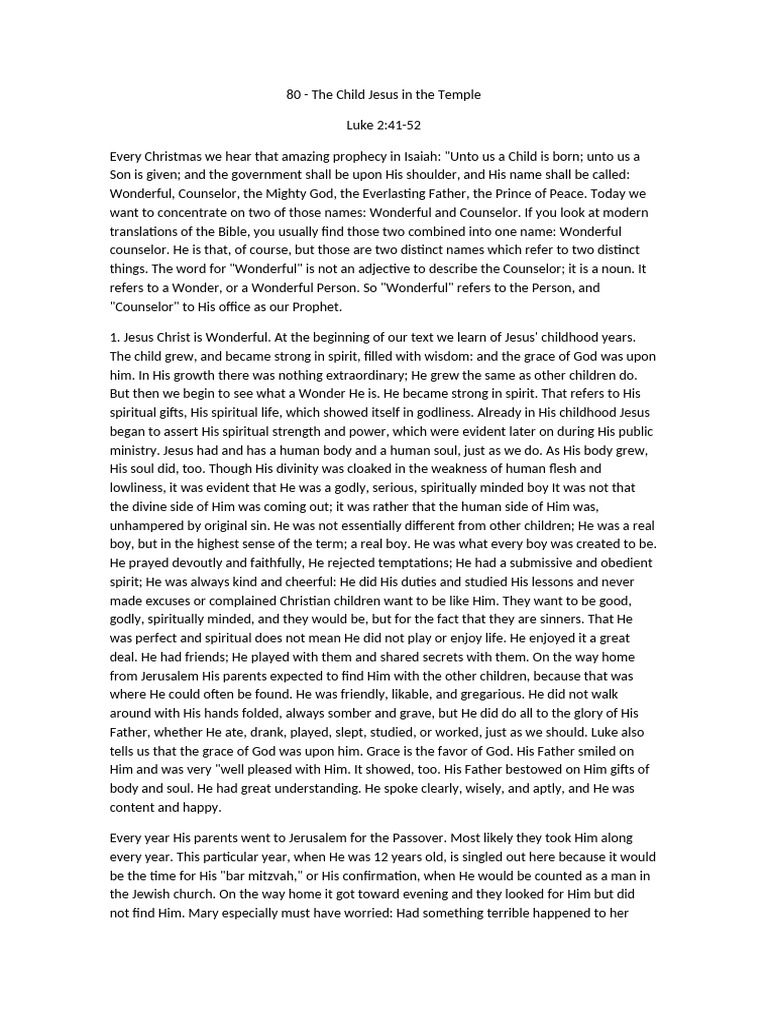 80 - Luke 2.41-52 - The Child Jesus in the Temple | PDF | Jesus | Wisdom