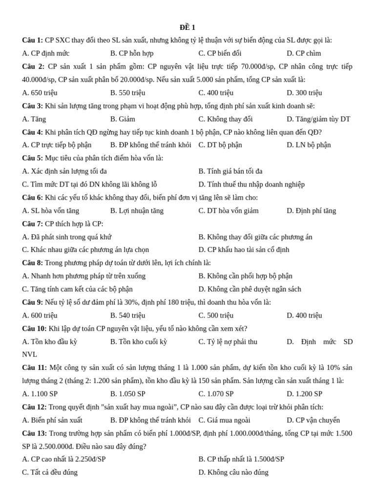 TN KTQT Đề 1 | PDF