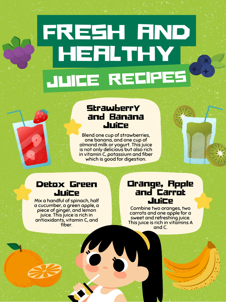 Green Illustrative Fresh and Healthy Juice Recipes Poster - 20250526 ...