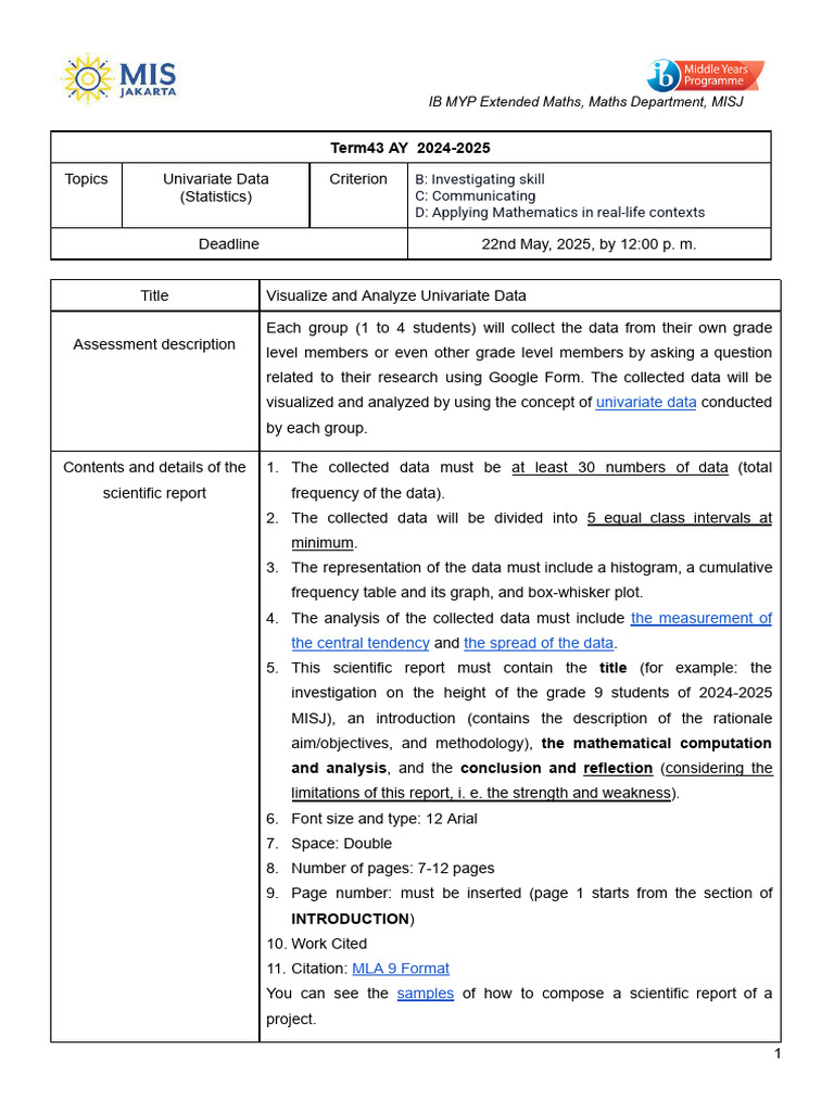Univariate Data Analysis Project Guide | PDF | Mathematics | Data