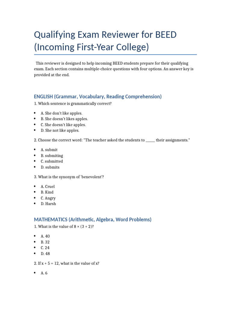 BEED Qualifying Exam Reviewer | PDF