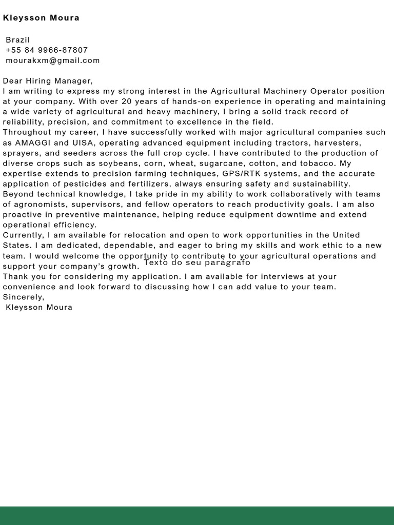 Cover Letter Farm 2 | PDF