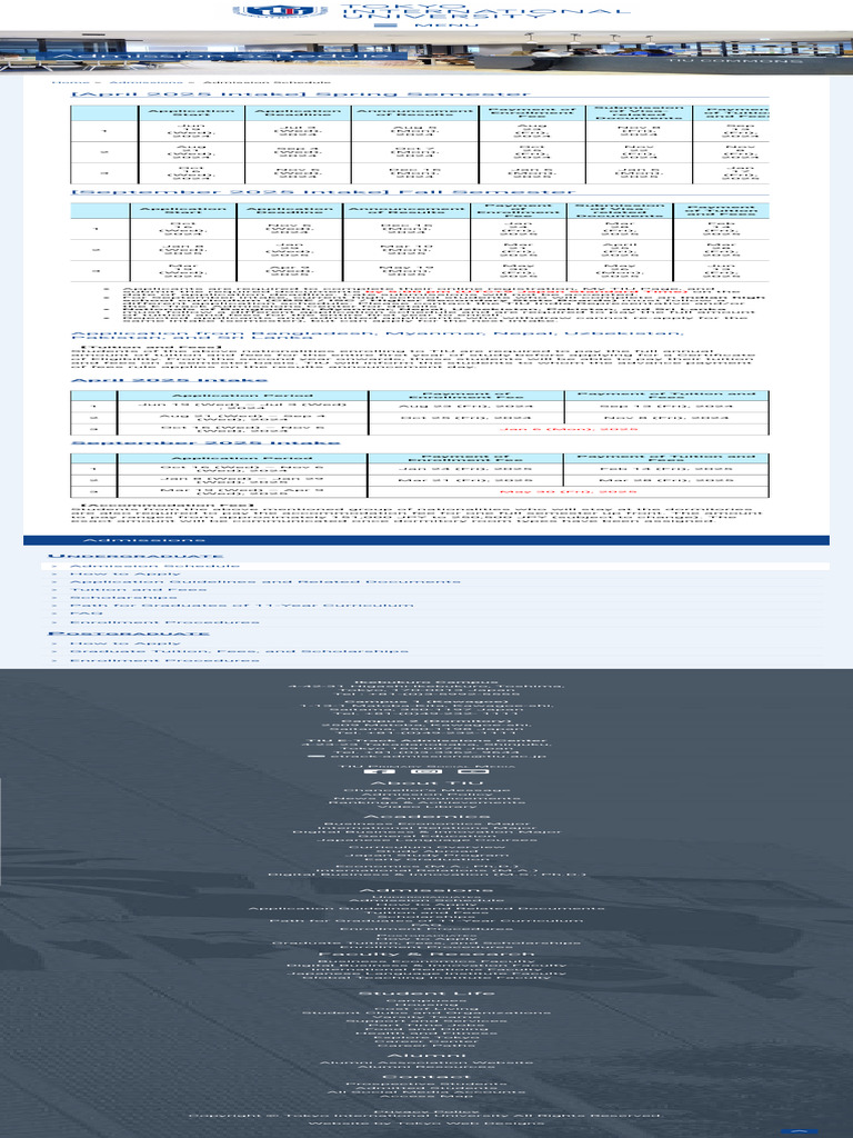 Admission Schedule - TIU Etrack | PDF | Cost Of Living | Educational Stages