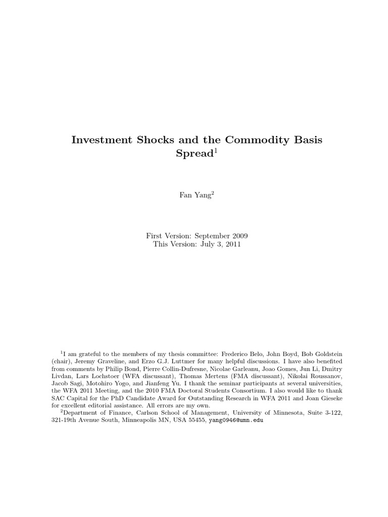Investment Shocks and The Commodity Basis Spread | PDF | Futures ...