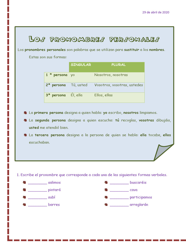 Pronombres Personales 01 | PDF | Pronombre | Sintaxis