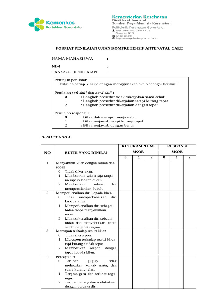 Format Penilaian Ujian Komprehensif Anc Inc | PDF