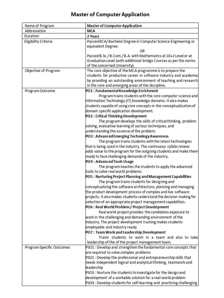 MCA 2 Years Syllabus With CO | PDF | C++ | Cloud Computing