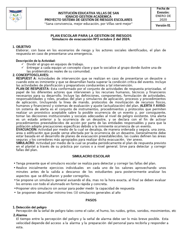 Plan de Simulacro de Evacuación Escolar | PDF | Simulación