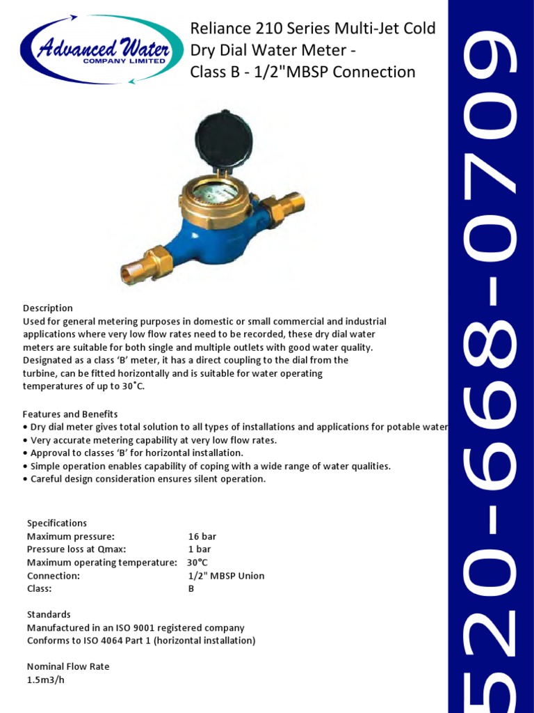 210 Series Multi-Jet Cold Water Meter 1-2inch MBSP | PDF | Computers