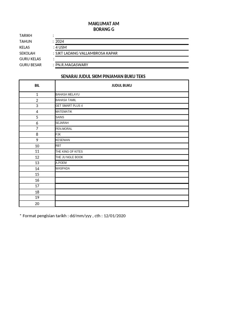 Template Borang G THN 4 | PDF