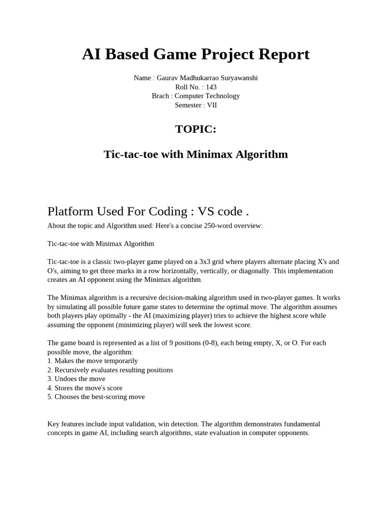 AI Based Game Project Report | PDF | Computer Programming | Algorithms ...