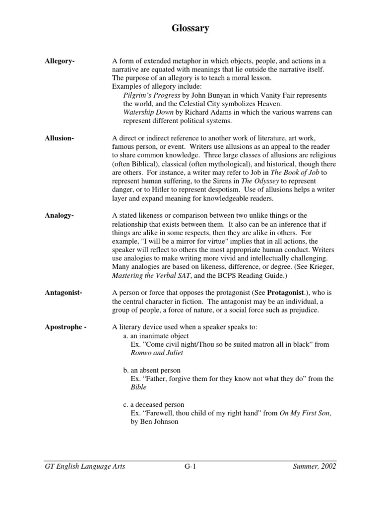 A Glossary of Literary Terms | PDF | Narration | Argument