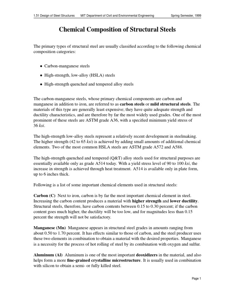 Chemical Composition of Structural Steels | PDF