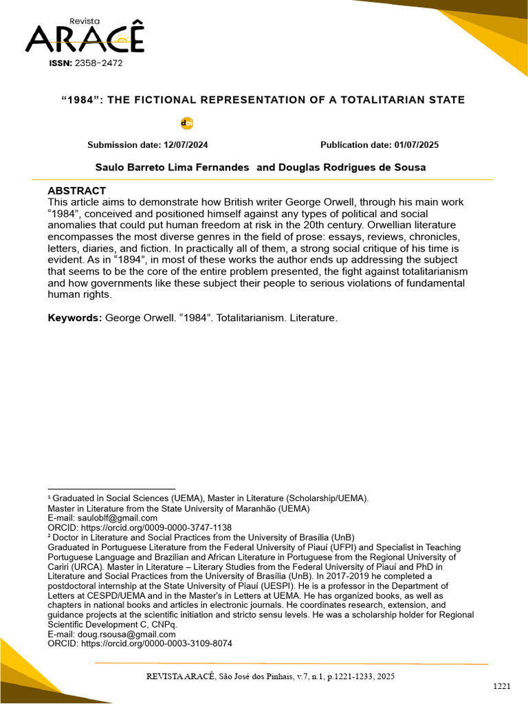 1984 - The Fictional Representation of A Totalitarian State | PDF ...