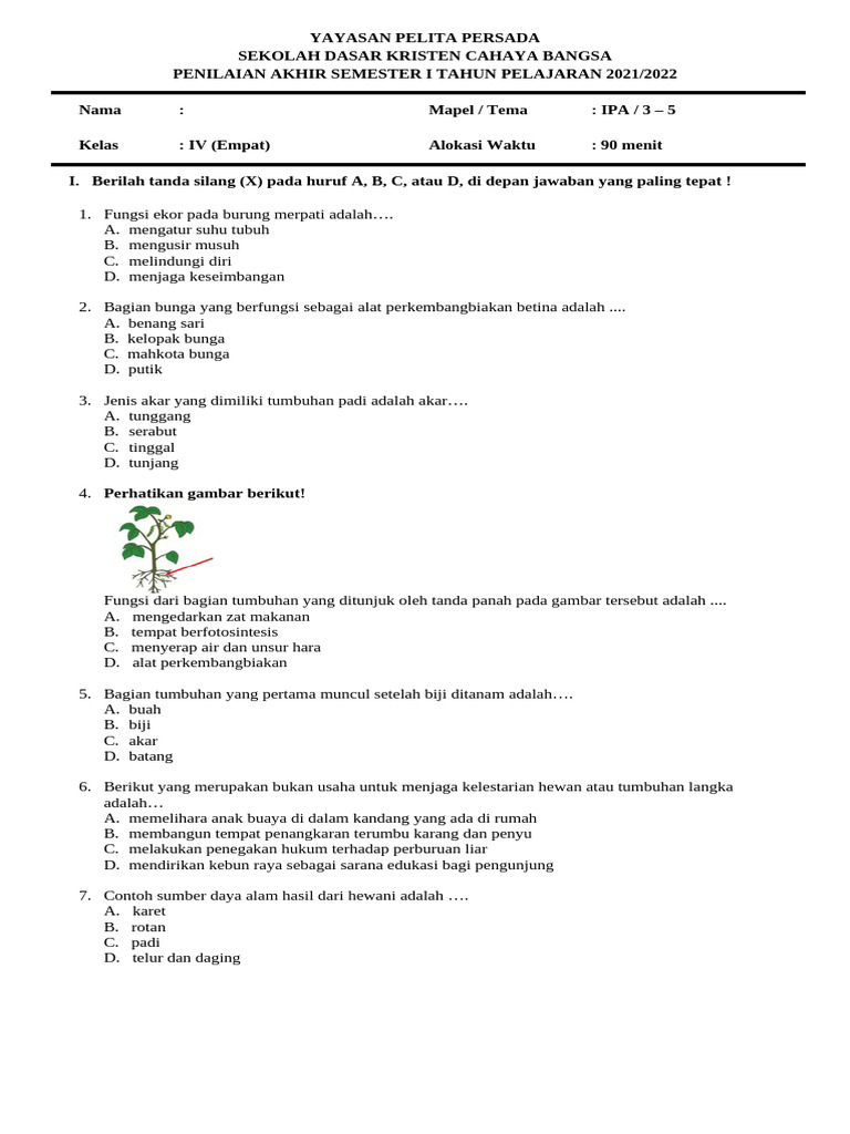 SOAL PAS 1 Mupel IPA Tema 3-5 KELAS IV 2021 | PDF