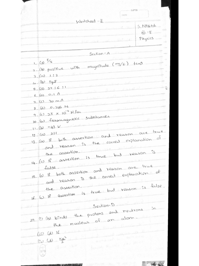 Physics-2 Worksheet | PDF