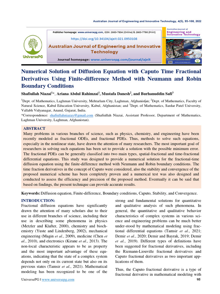 Numerical Solution Of Diffusion Equation With Caputo Time Pdf Mathematics Mathematical