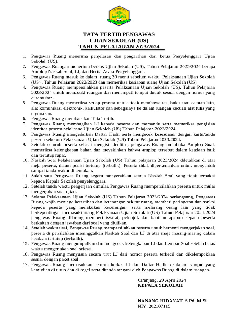 Tata Tertib Pengawas | PDF