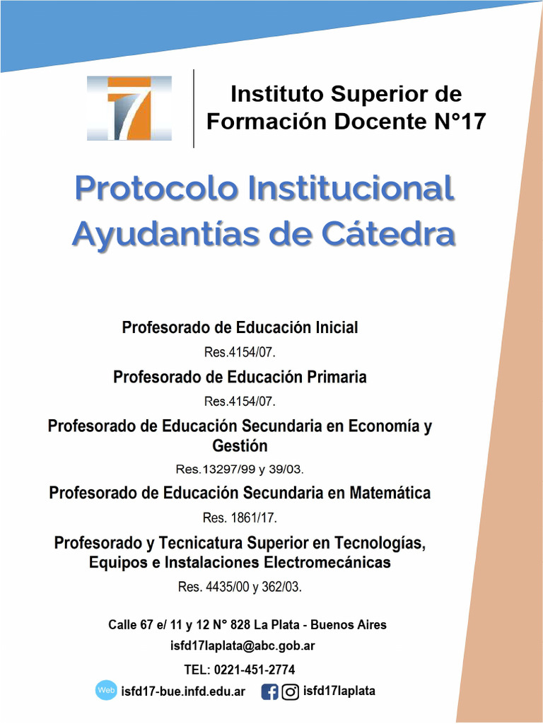Protocolo Ayudantías de Cátedra y Anexos ISFD 17 Aprobado 6-09-21 | PDF ...