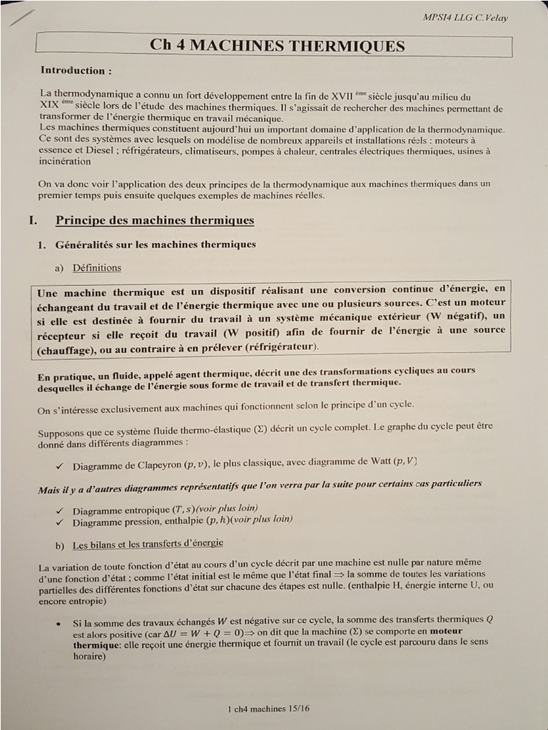 MACHINES THERMIQUES Cours MPSI | PDF
