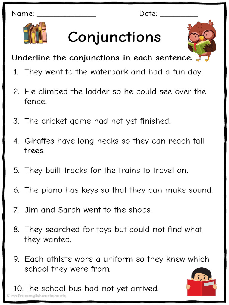 Conjunctions - Underline - Easy Level | PDF