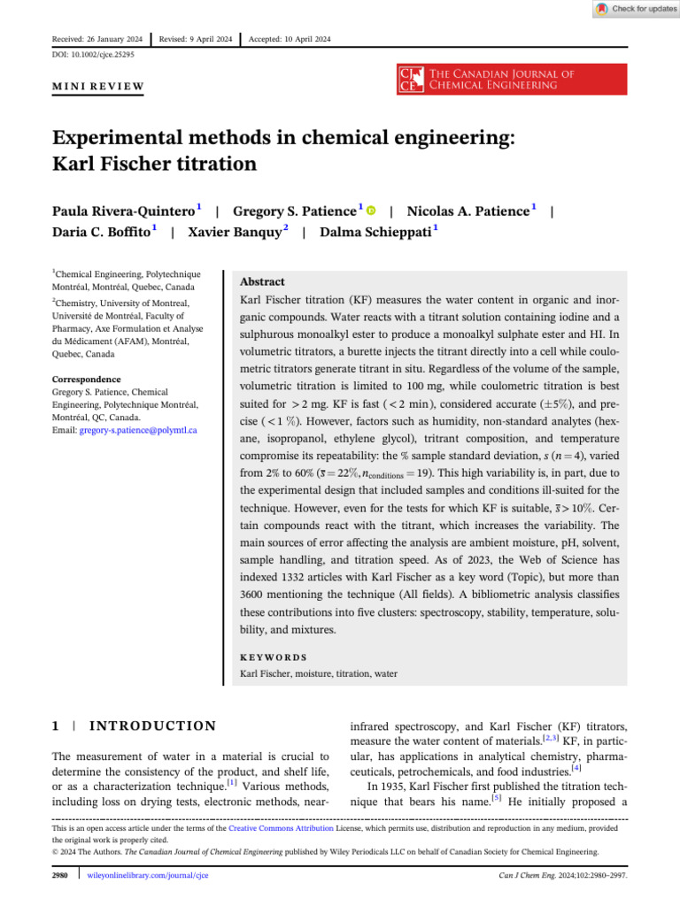 Karl Fischer Titration in Chemical Engineering | PDF | Titration ...