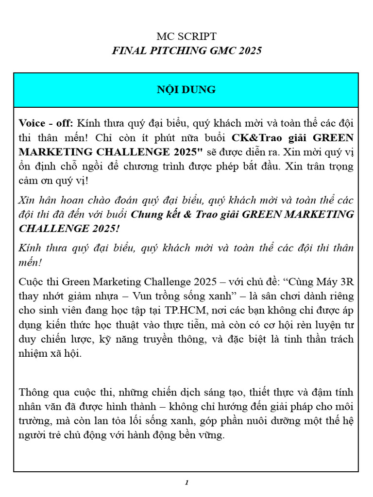 MC Script - Final Pitching GMC | PDF