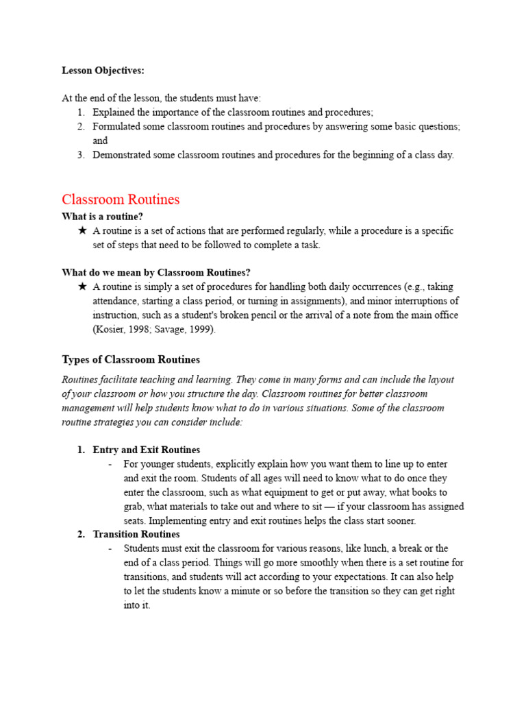 Classroom Routines and Procedures Guide | PDF | Teachers | Classroom