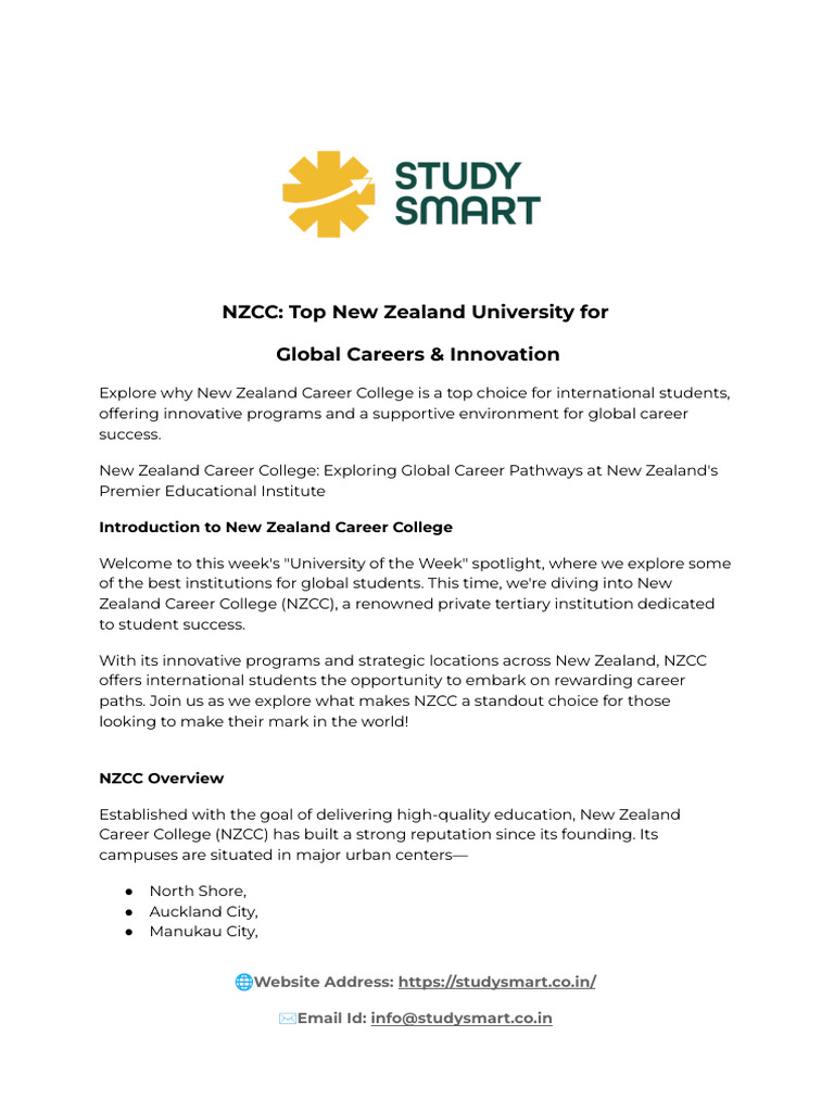 Study Destination New Zealand Career College (NZCC) | PDF | New Zealand