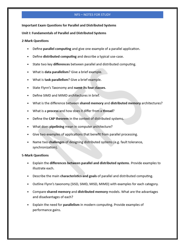 Important Exam Questions For Parallel and Distributed Systems | PDF | Parallel Computing ...