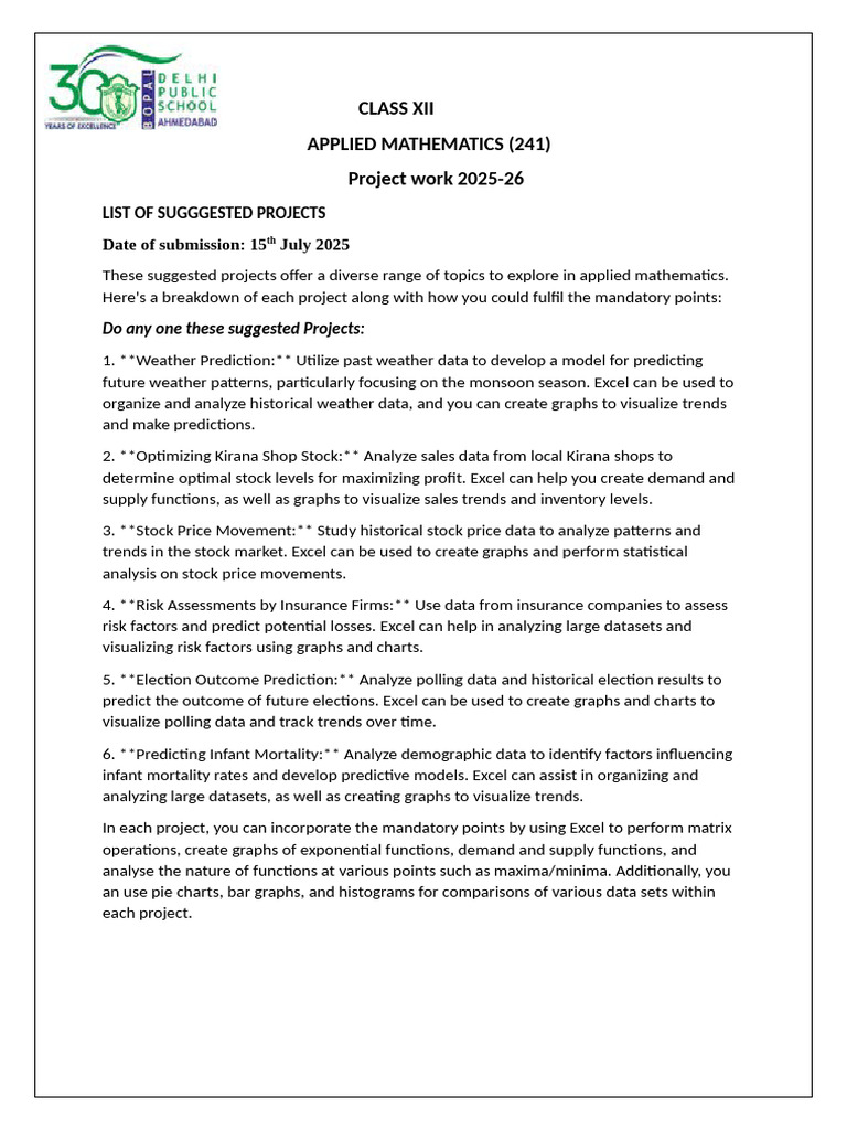 Applied Math XII Project 2025 | PDF