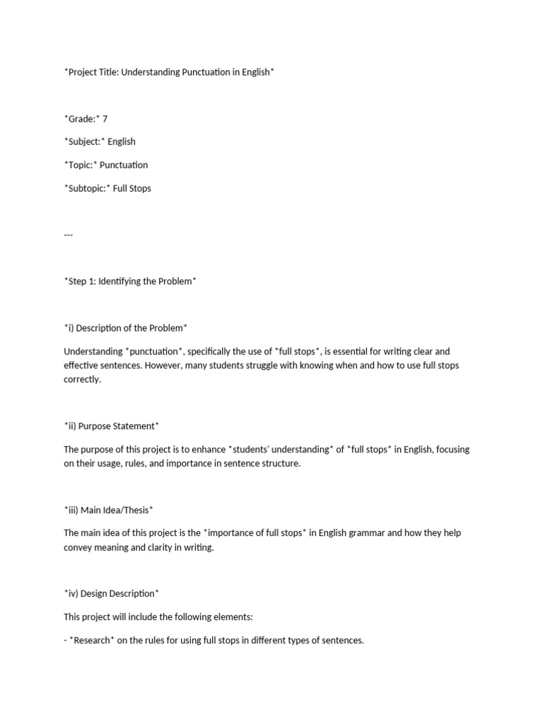 English Project Punctuation | PDF | Reading Comprehension | Human ...